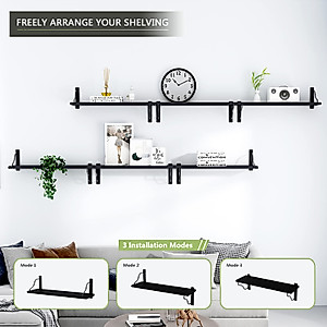 Inforth Wall Shelves, Wood Wall Mounted Shelves for Wall Storage, Floating Shelves for Wall Display with Metal Bracket, Hanging Shelves for Bedroom Kitchen Living Room (Black, 17 Inches)