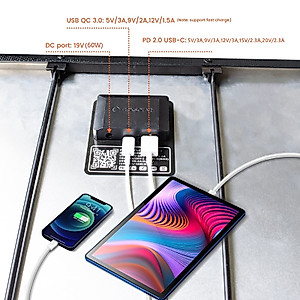 FlexSolar 60W Solar Panel Charger Kit QC3.0 USB-A/PD USB-C/DC Outputs IP67 Waterproof Portable Power Emergency for Power Station Generator Cellphone Tablet RV Battery