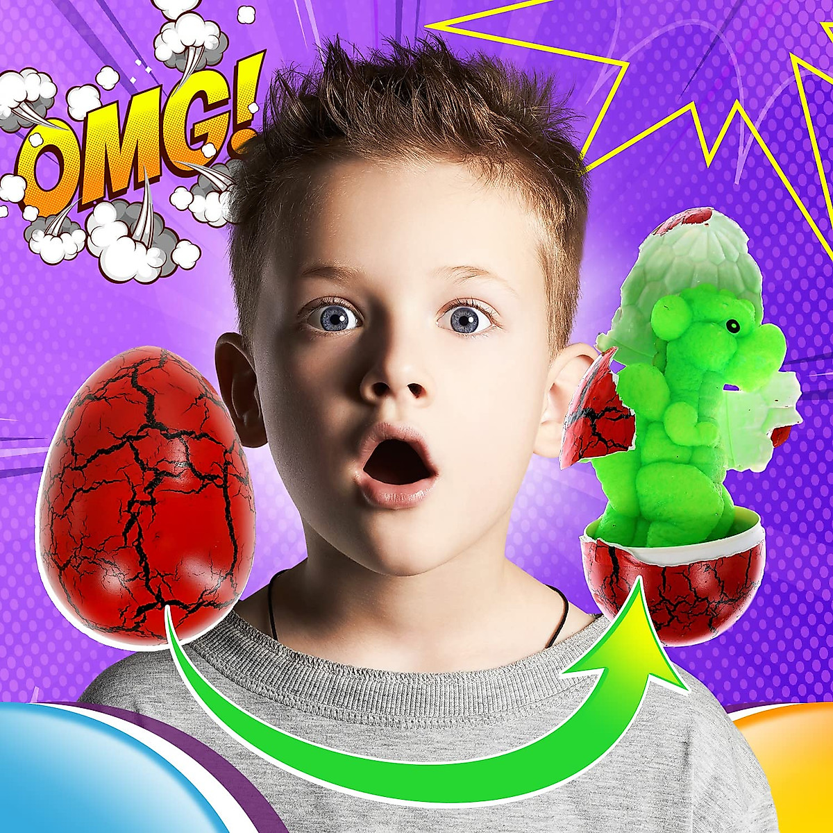 JA-RU Giant Hatching & Growing Dragon Eggs (1 Egg Assorted) Mystery Surprise Dinosaur Toys for Kids. Water Growing Toys. Easter Basket Birthday Party Stocking Stuffer. 4604-1A