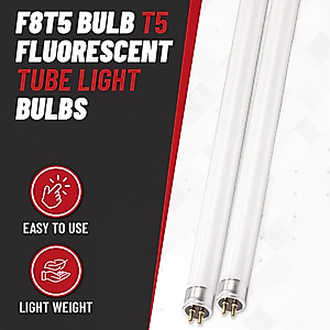 F8T5 CW Fluorescent Bulbs 12 Inch - F8 T5 8W Cool White 4100K Fluorescent 12" Under Cabinet Light Bulbs Linear T5 380 Lumens - Under The Counter Small Fluorescent Light Bulb - Pack of 2