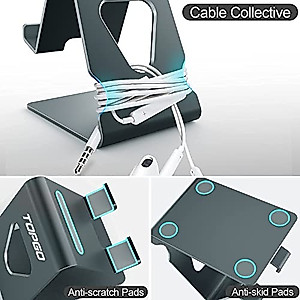 Cell Phone Stand (Black & Grey), Phone Dock, Cradle, Holder, Aluminum Desktop Cellphone Stand with Cable Collective for Office Desk, Bedside Table Compatible with iPhone 12 11 Pro Max
