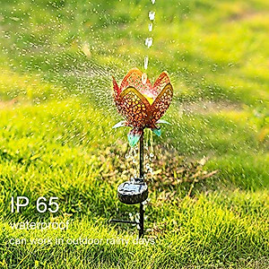 Ydecor 2 Pack Solar Lights Outdoor Pathway Crackle Glass Globe Metal Stake Lights,Garden Lights Solar Powered Flower Shape for Lawn,Patio,Courtyard