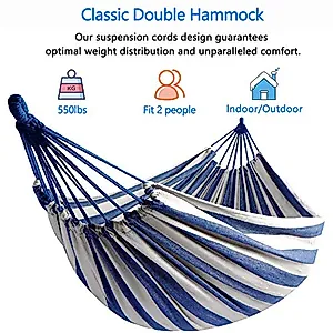 QIFBYFB Hammock, Portable 2-Person Brazilian Style Hammock Double Outdoor/Indoor Cotton Canvas Hammock Thickened Durable Fabric with 550lb Load Capacity, for Travel, Beach, Backyard, Camping etc