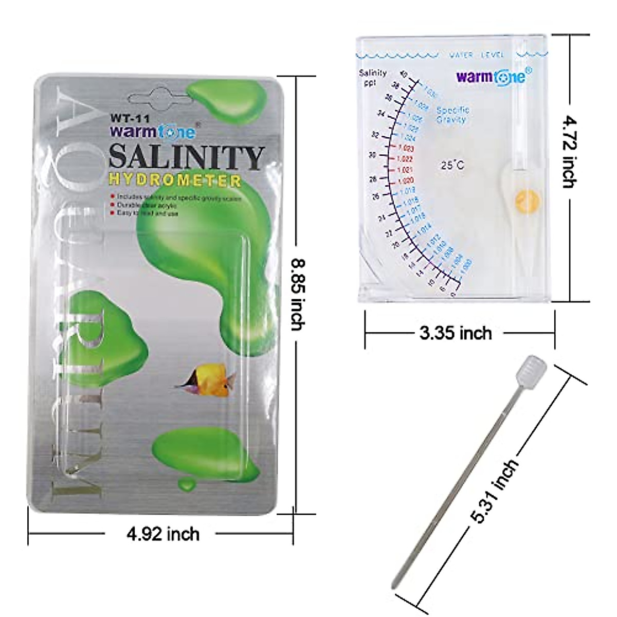 Abnaok Salinity Tester, Sea Specific Gravity Test for Fish Tank Pond Water Saltwater Freshwater, Accurate Automatic Hydrometer