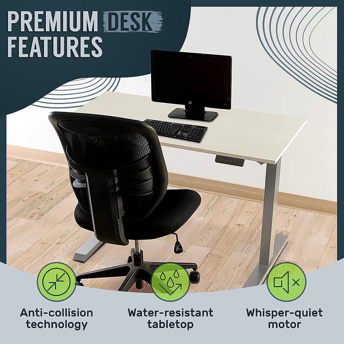 TechOrbits Electric Standing Desk Frame with 47 x 24 Tabletop - Motorized Workstation Two Leg Stand Up Desk with Memory Settings and Telescopic Sit Stand Height Adjustment (Grey Frame/White Top)