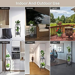 Tall Plant Stands Indoor Outdoor, 2Tier Metal Potted Flower Pot Stand for Multiple Planter,Heavy Duty Iron Planter Shelves Rack Anti-rust for Planter Garden 27" (Black)