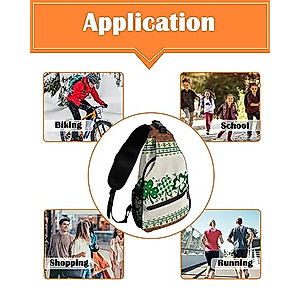 Sling Backpack, St. Patrick's Day Green Shamrocks Clover Southwestern Waterproof Lightweight Small Sling Bag, Travel Chest Bag Crossbody Shoulder Bag Hiking Daypack for Women Men