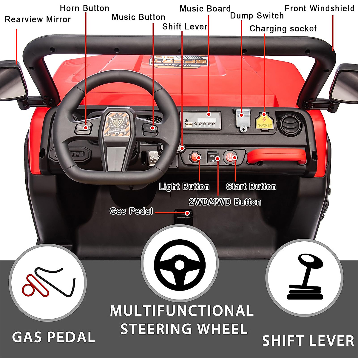 Nitoess 2 Seater 24V Kid Dump Truck with Remote Control Electric Utility Vehicles UTV 2WD/4WD Battery Powered 6 Wheeler,Ride on Car Kids Ride On Dump Truck,EVA Tire,Red