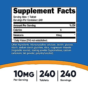 Nutricost Melatonin 10mg, 240 Tablets - 10mg Per Serving, Non-GMO, Gluten Free