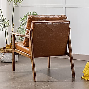 Okeysen Modern Leather Accent Chair with Solid Wood Frame,Upholstered Living Room Chairs with Waist Cushion,Comfy Reading Retro Side Lounge Arm Chair,Oversized Chairs for Bedroom Waiting Room