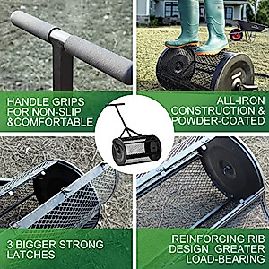 Walensee 24 Inch Compost Spreader Peat Moss Spreader with Upgrade T Shaped Handle for Planting Seeding Durable Lightweight Metal Mesh Spreader for Lawn and Garden Care Manure Spreaders Roller Patented
