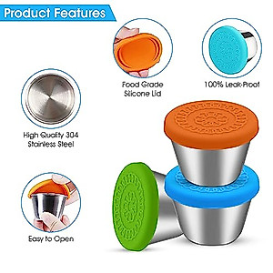 Meal Prep Container - Meal Prep Containers Reusable - Small Food Containers with Lids - Sauce Container with Lid - Stainless Steel - Silicone Lids - 2.5 oz - 6 pack