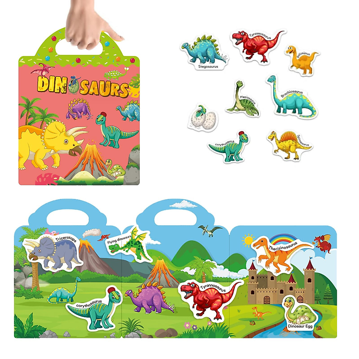 Reusable Sticker Books,Dinosaurs Sticker Toys for Kids Age 2-5,Durable and Non-Adhesive,Window Clings for Kids,Educational Stickers Toy Birthday Christmas Stuffing for Toddlers 2 3 4 5 Boys Girls