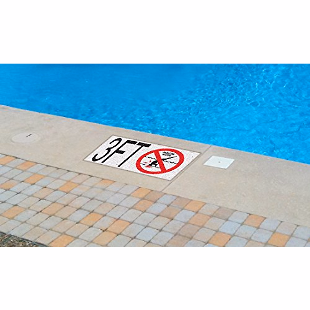 Ceramic Swimming Pool Deck Depth Marker " 3" Abrasive Non-Slip Finish, 5 inch Font