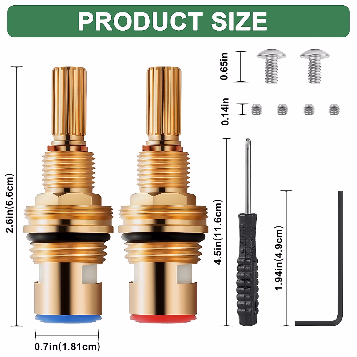 Brass 1-001 & Brass 1-002 Faucet Cartridge Set, Brass Hot & Cold Faucet Cartridge Replacement for Bathroom Basin Faucet, include Brass 1-001 and 1-002 Cartridge