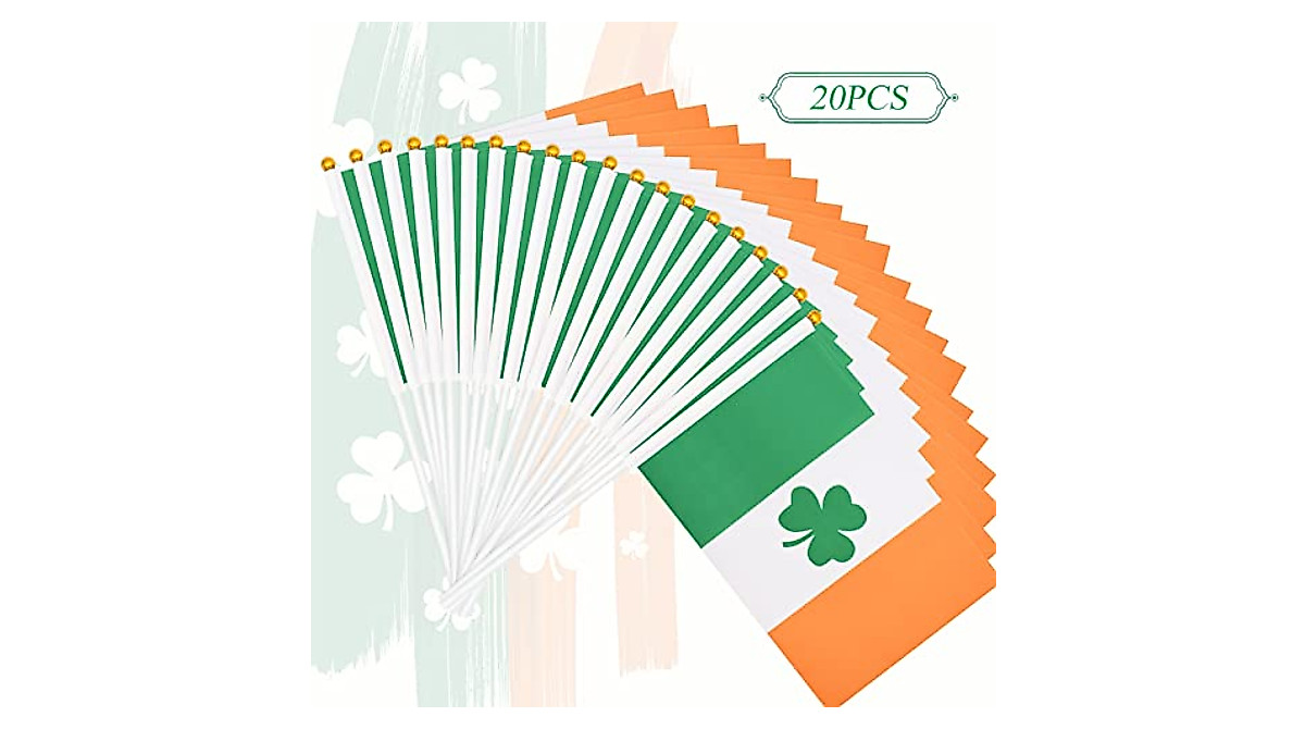 20-Pack Handheld Irish Shamrock Flags for St. Patrick's Day