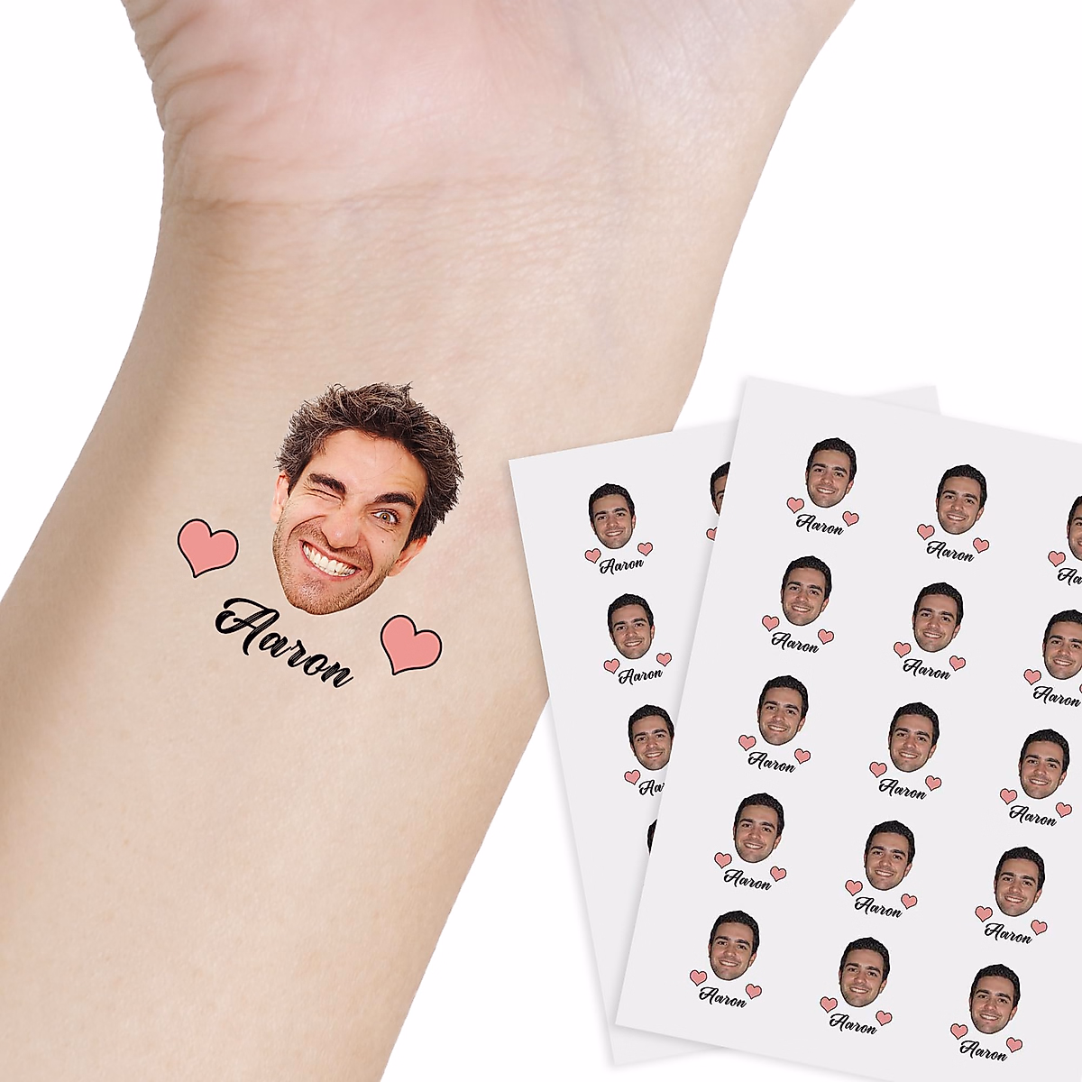 Personalized Temporary Tattoo Custom Name Boy Face Custom Tatto Paper 1 Set of 15 Pieces Birthday Bachelor Wedding Tattoos