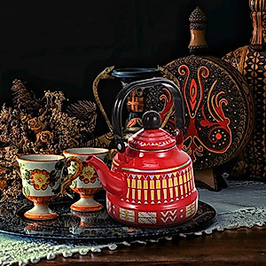 CALLARON Kettle Teapot Enamel Tea Stovetop Tea Pot Boiling Water Farmhouse Water Heating Pot Coffee Jug Can Jar for Home Kitchen Office Red 1.1L Green Tea Camping Camping Stove