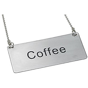 LeRose Stainless Steel Chain Signs ~ Set of 5 ~"Coffee","Decaf","Hot Water","Hot Tea","Iced Tea" ~ 3-1/2" x 1-3/4" Beverage Table Display Signs