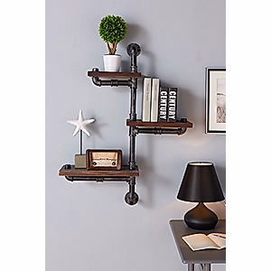 Armen Living Orton 30" Accent Shelf in Walnut Wood Finish with Grey Piping