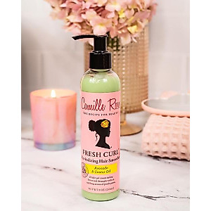 Camille Rose Fresh Curl Hair Styling Lotion & Detangler, with Avocado and Castor Oil, to Moisturize and Promote Hair Growth, for all Hair Types, 8 oz