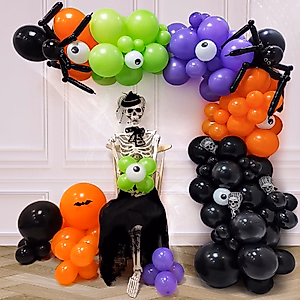 Halloween Balloon Garland Arch kit 131PCS Black Orange Green Purple Balloons Spider Balloons, Long Balloons Eyeball Balloons for Halloween Party Balloons Decoration Supplies