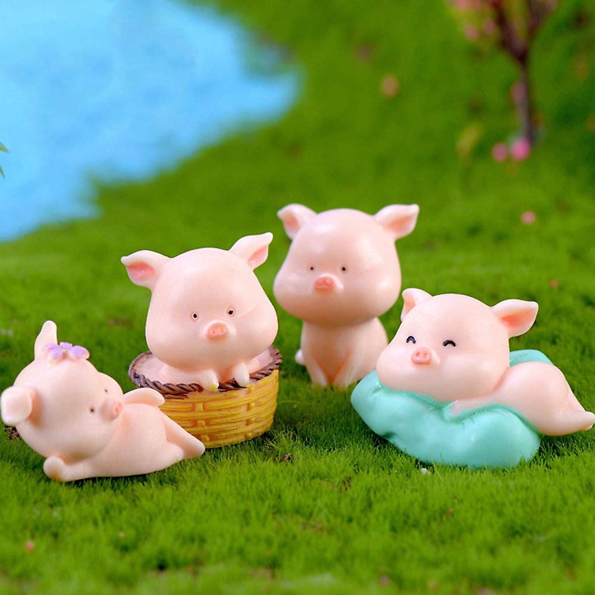 MAOMIA Miniature Pig Figurines, Cute Pink Piggy Toy Figures Cupcake Toppers for Fairy Garden Car Party Decor(Pack of 9)