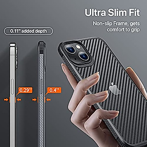 Auleegei Designed for iPhone 14 Case, [Military Grade Drop Tested] Slim Thin Shockproof Phone Case Translucent Anti-Scratch Carbon Fiber Hard PC Back and Soft TPU Bumper Edge, 6.1 inch, Back