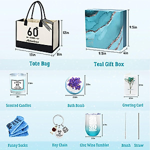 60th Birthday Gifts for Women, Happy 60 Birthday Presents Gift Ideas for Woman Mom Grandma Friends Sister, Funny 60 Year Old Gifts Baskets Box from Mothers Daughter Wife Her, Unique Bag Wine Bday Gift