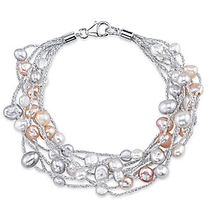 The Pearl Source 4-5mm Genuine Multicolor Freshwater Cultured Pearl Lilly Bracelet for Women