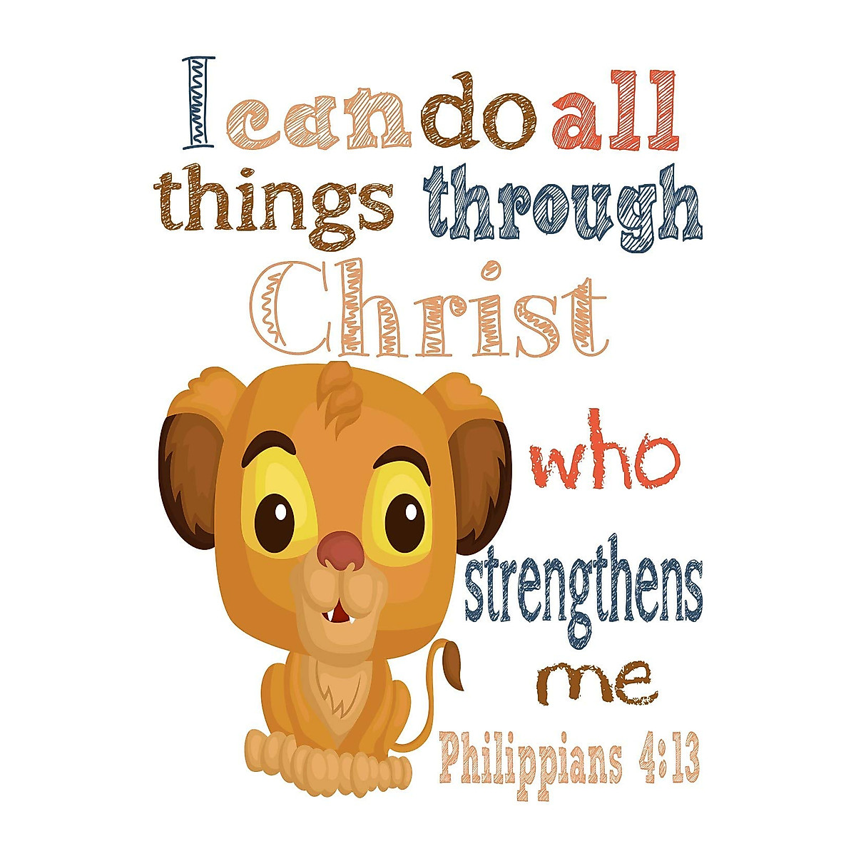 Lion King Christian Nursery Decor Set of 4 Unframed Prints - Mufasa, Pumba, Simba and Timon with Bible Verses