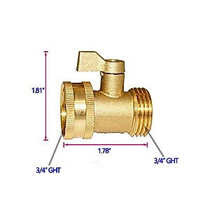 HQMPC Garden Hose Shut Off Valve 3/4" GHT Water Hose Shut Turn Off Valve Heavy Duty Hose On Off Valve Brass Shut Off Valve Hose Ball Valve 2 Pack with 4Pcs Washers