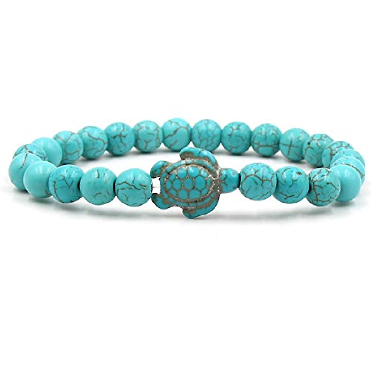 Caiyao 8mm Sea Turtles Beads Bracelet Turquoise Natutal Stone Elastic Stretch Bracelet for Women Men (4pcs)
