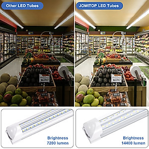 JOMITOP 8 Ft Integrated LED Tube Light 120W T8 V Shaped 96" Four Row 14400 Lumens(300W Fluorescent Equivalent) Clear Cover Super Bright White 6500K Pack of 6