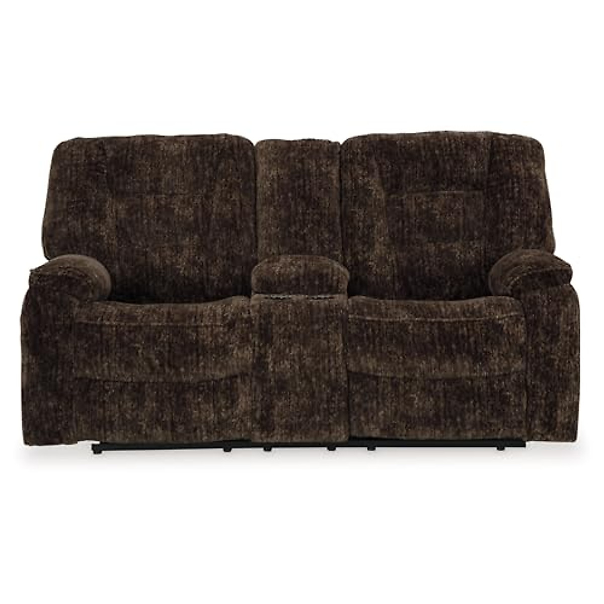 Signature Design by Ashley Soundwave Contemporary Manual Reclining Loveseat with Console and Cup Holders, Dark Brown