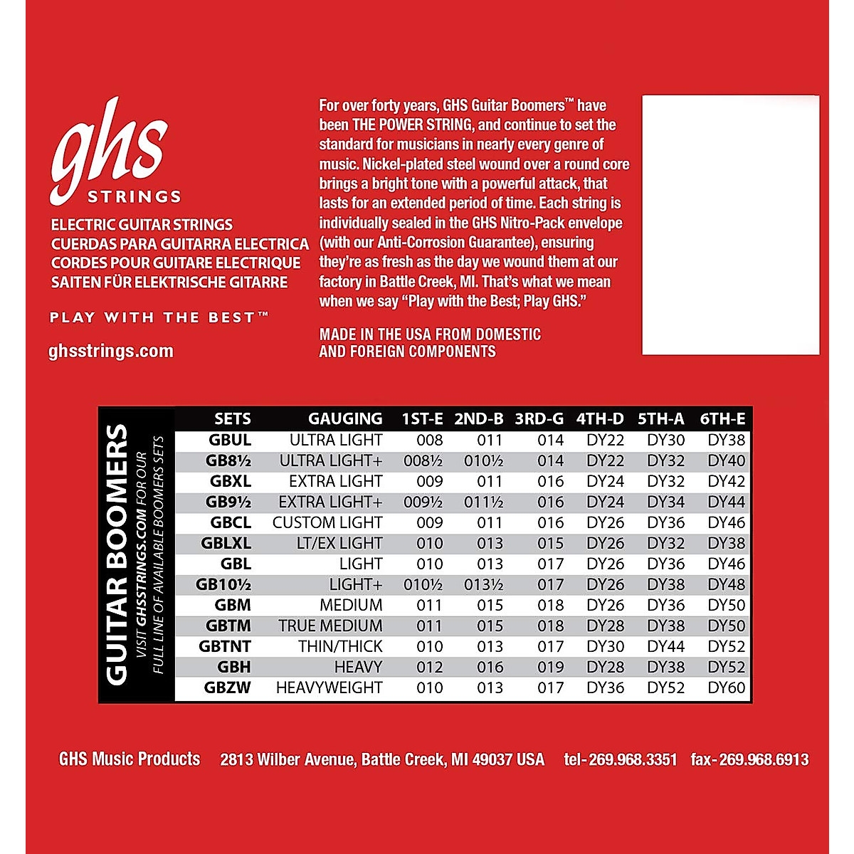 GHS Strings Guitar Boomers, Nickel Plated Electric Guitar Strings, GBUL SET - Ultra Light (.008-.038), 3 Sets of GBUL