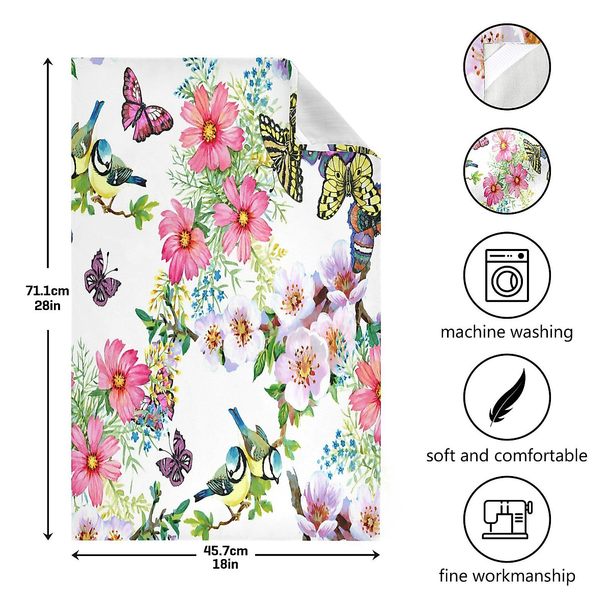 Kigai Colorful Flowers Butterfly Kitchen Towels, 18 x 28 Inch Super Soft and Absorbent Dish Cloths for Washing Dishes, 4 Pack Reusable Multi-Purpose Microfiber Hand Towels for Kitchen