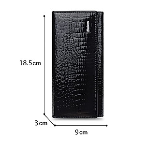 Dicihaya Large Capacity Clutch Purse Genuine Leather Women Wallet Long Double Zipper Wallets Multi Card Holder (Black)