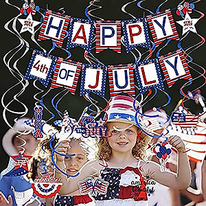 18PCS 4th/Fourth of July Decorations Set, Red White Blue Paper Banner, USA Flag Pennant, Hanging Swirls Party Decor Supplies