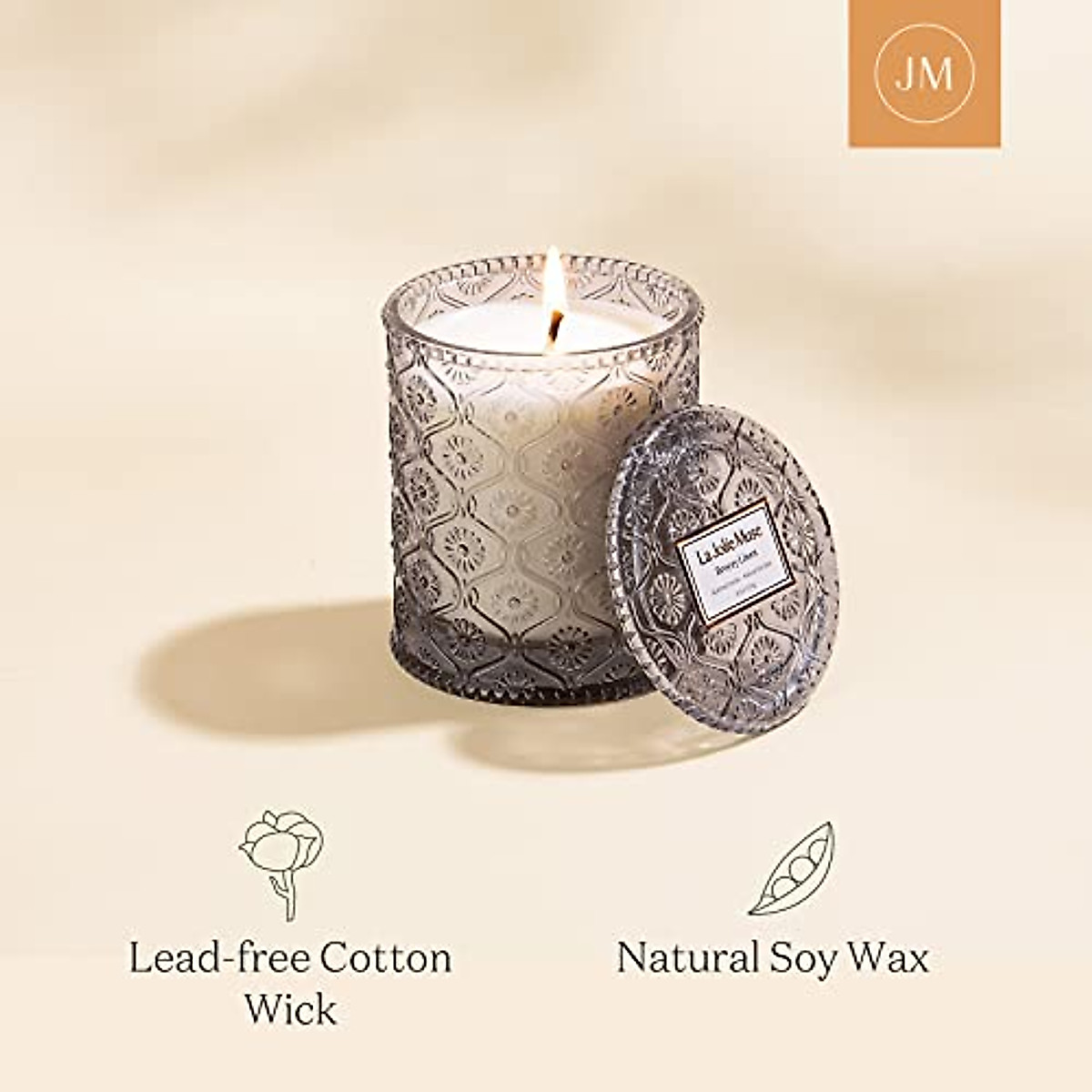 LA JOLIE MUSE Scented Candle, Candles for Home Scented, Linen Scented Candle, 8 oz 50 Hours Burn, Candles Gift for Women & Men