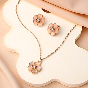 Holibanna Rhinestone Cherry Blossom Branch Pendant Necklace Earrings Stud Set Wedding Jewelry for Women