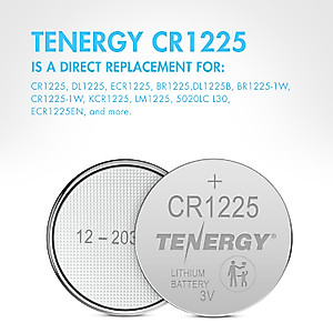 Tenergy 3 Volt Battery CR1225, Button Cell Batteries, Ideal for Thermometers, Key Fobs, Laser Pointers, Medical Devices, Calculators, and More, 5 Pack