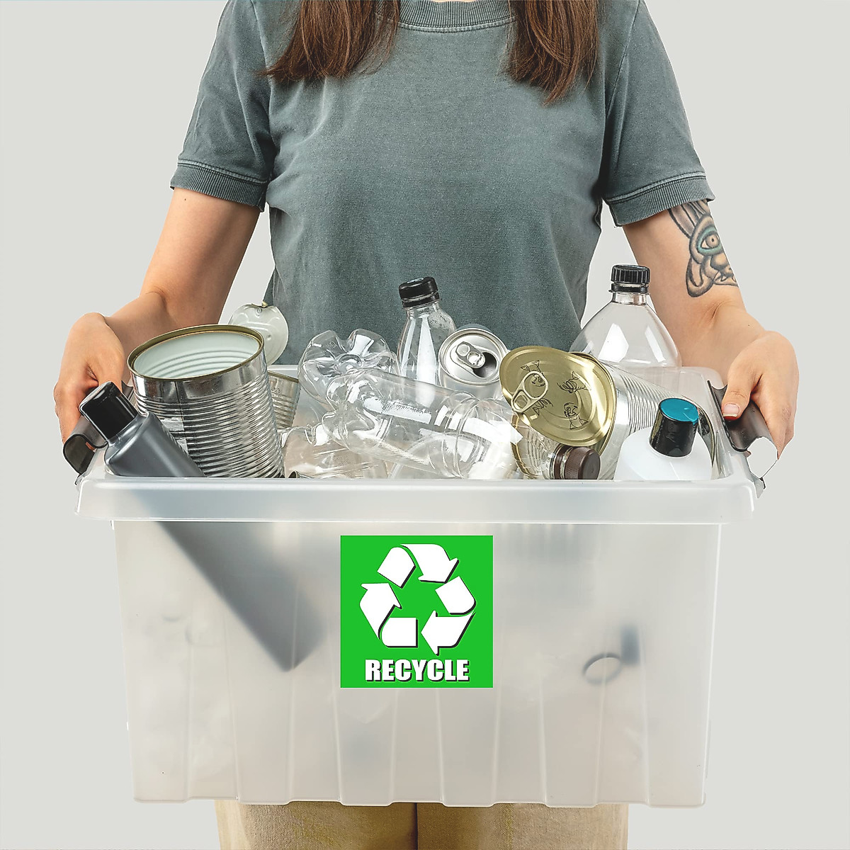 2 PC Recycling Stickers for Trash Can - 4 x 4 Vinyl Stickers - Waste Management Sticker - Trash Recycle Stickers - Green Recycling Bin Labels