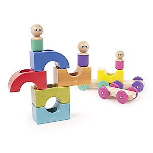 12 Piece Tegu Magnetic Tram Building Block Set, Rainbow