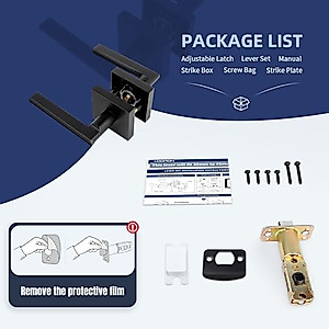 LOQRON Passage Door Lever Heavy Duty Keyless Door Handle Square Non-Locking Door Lock Matte Black Finish Reversible for Hall Closet Door