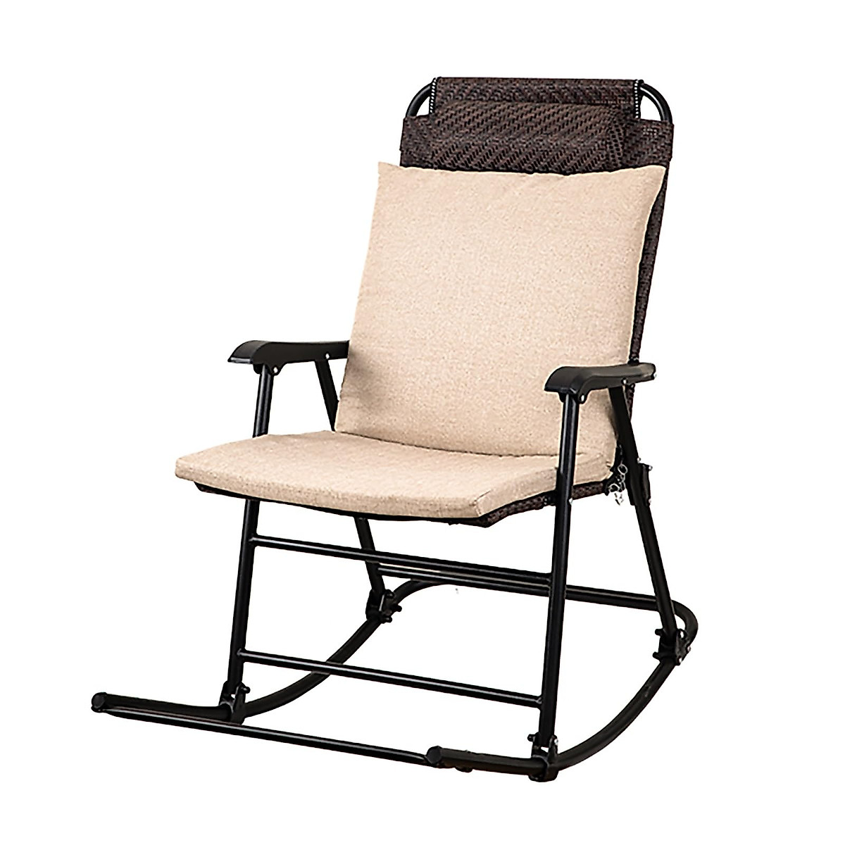 KAXLDHH Rattan Chairs Rocking Chair Outdoor Rocker Oversized Rocker, Padded Cushion Comfy Patio Chairs Camping Chairs with Steel Frame for Patio, Backyard, Balcony, Porch, 150KG Weight Capacity