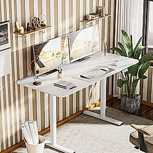 Furniwell Electric Height Adjustable Standing Desk Large Sit Stand up Desk Home Office Computer Desk 55 x 24 Inches Lift Table with T-Shaped Metal Bracket, White