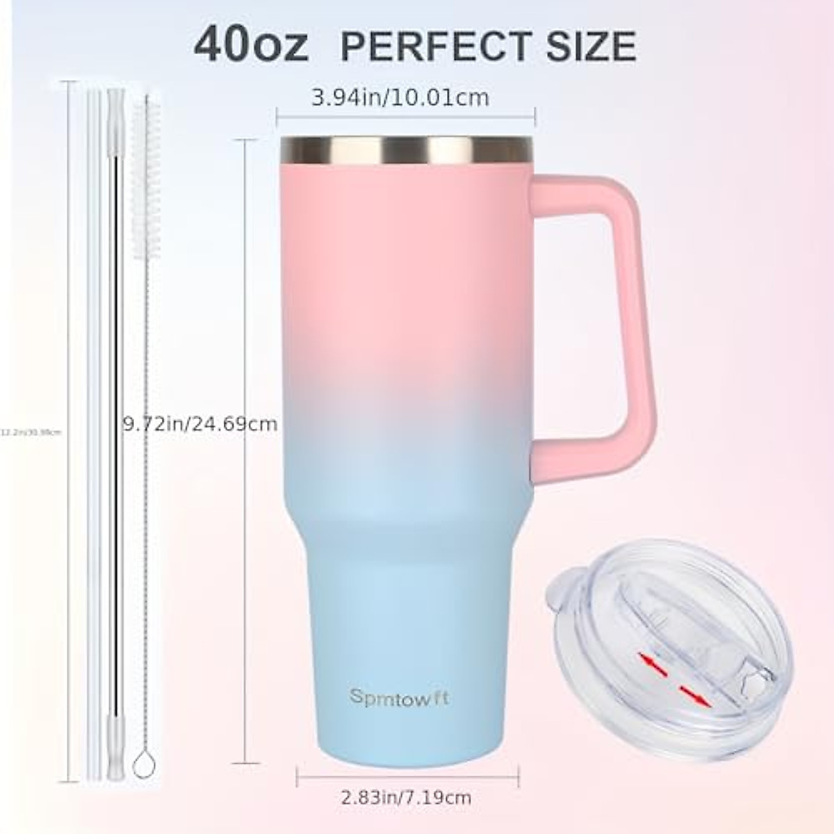 stanley 40 oz tumbler with handle 2.0 Flip Straw Tumbler with Handle 40 oz | Twist On Lid and Flip Up Straw | Leak Resistant Water Bottle | Insulated Stainless Steel (pink)
