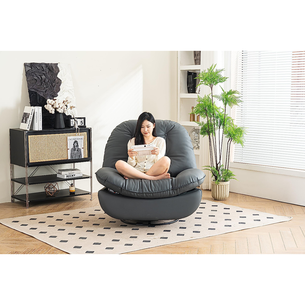 Tiokop Power Lift Recliner Swivel Oversized High-Density Sponge Sofa Glider Rocker Comfy Rocking Chair with USB Charger,Bluetooth Music Player,Cellphone Holder and Footrest for Home Office(Grey)