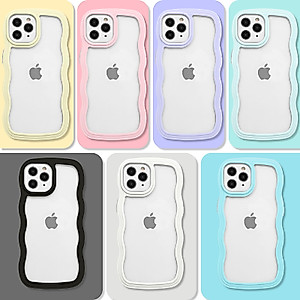 Anuck for iPhone 11 Pro Max Case Wavy Edge Clear Back Design, Anti-Slip Grip Cute Wave Curly Frame Shape Shockproof Soft TPU & Hard Bumper Protective Phone Case Cover for Women Girls, White